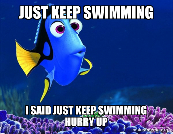 Just keep swimming I SAID JUST KEEP SWIMMING HURRY UP - Dory from Nemo ...