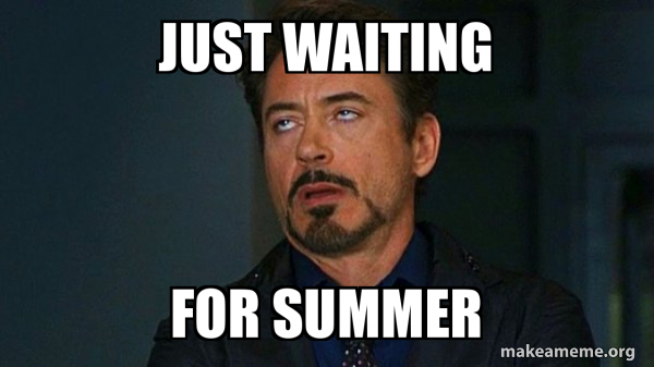 just waiting for summer - Tony Stark Eye Roll Meme Generator