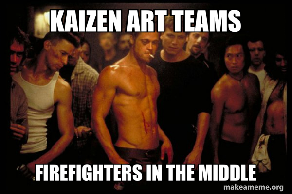Kaizen art Teams FIreFighters in the middle - Fight Club Meme Generator