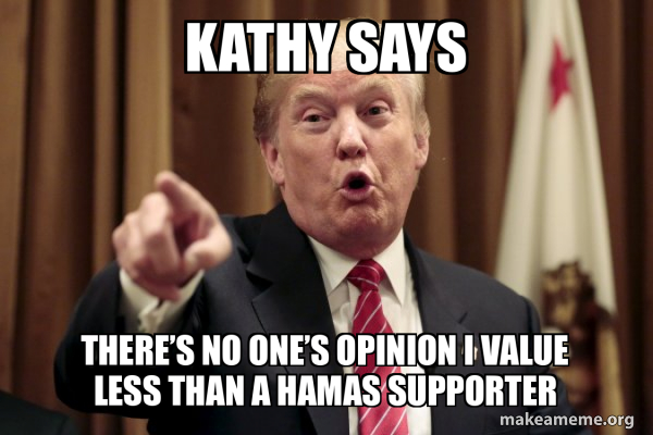 Kathy says There’s no one’s opinion I value less than a Hamas supporter ...