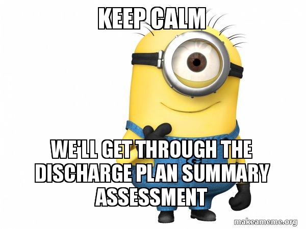 Keep Calm We'll get through the Discharge Plan Summary Assessment ...