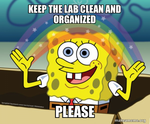 Keep the lab clean and organized PLEASE - Rainbow SpongeBob Meme Generator