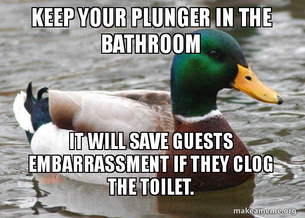 Keep your plunger in the bathroom It will save guests embarrassment if ...