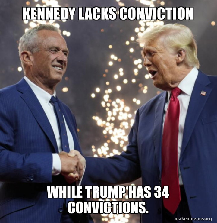 Kennedy lacks conviction While trump has 34 convictions. Meme Generator