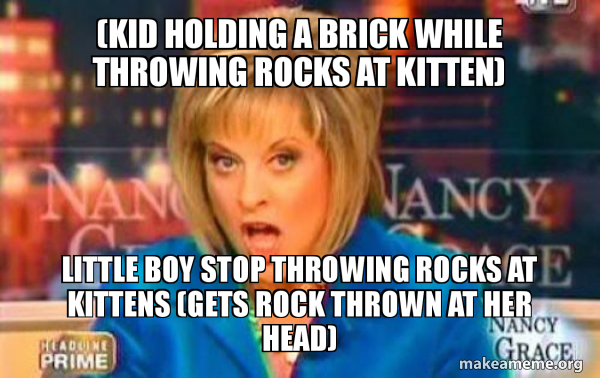 (Kid Holding A Brick while throwing rocks at kitten) Little Boy stop ...