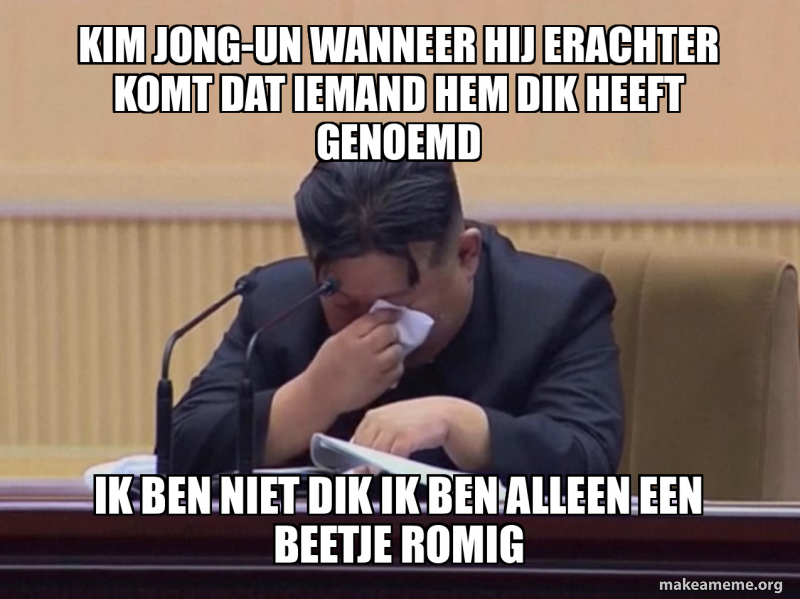 Kim jong-un wanneer hij erachter komt dat iemand hem dik heeft genoemd ...