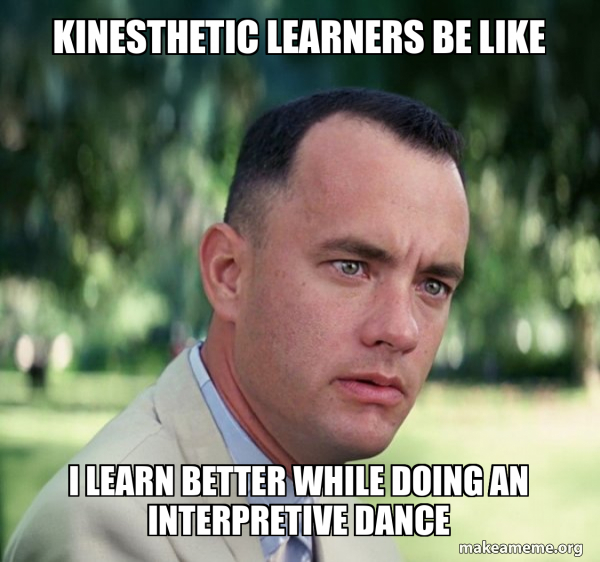 Kinesthetic learners be like I learn better while doing an interpretive ...