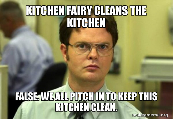 Kitchen Fairy Cleans the Kitchen FALSE. We all pitch in to keep this ...