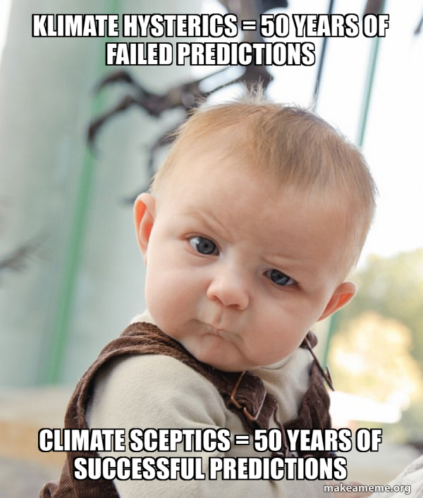 Klimate hysterics = 50 years of failed predictions Climate sceptics ...