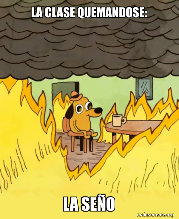 la clase quemandose: la seño - This Is Fine Meme Generator