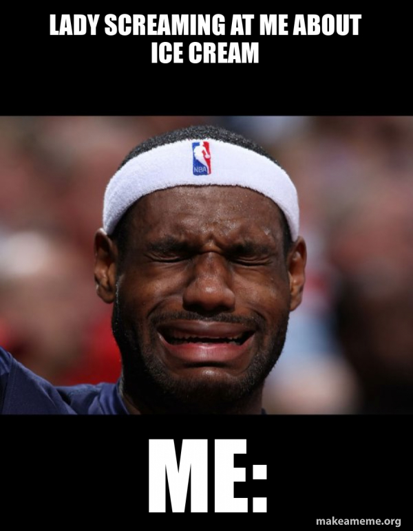 Lady screaming at me about ice cream Me: - Lebron Crying Meme Generator