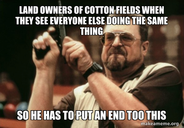 Land owners of cotton fields when they see everyone else doing the same ...