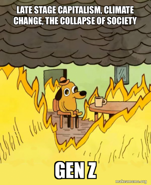 late stage capitalism, climate change, the collapse of society Gen Z ...