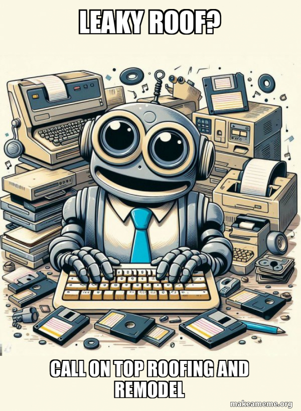 Leaky Roof? Call On Top Roofing and Remodel - Ai Meme Generator