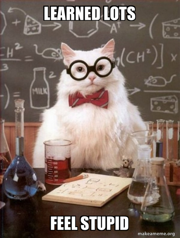 learned lots feel stupid - Chemistry Cat Meme Generator