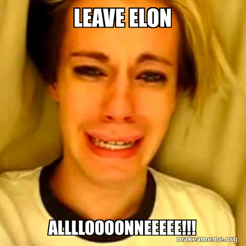 Leave elon Alllloooonneeeee!!! Meme Generator