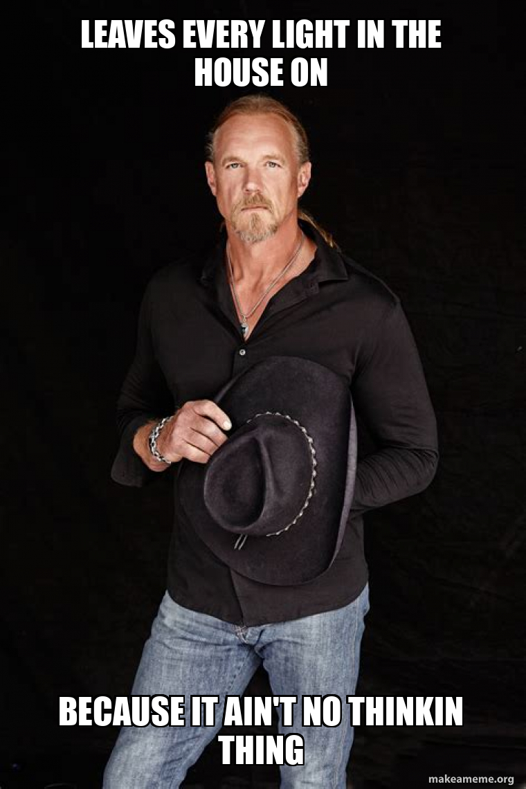 Leaves EVERY Light in the house on Because it ain't no THINKIN Thing ...