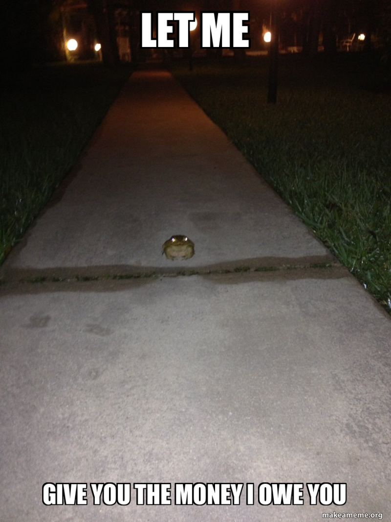 let me give you the money i owe you Meme Generator