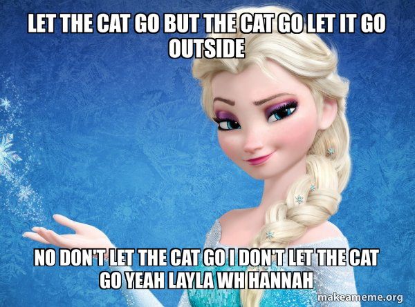 Let the cat go but the cat go Let it go outside No don't let the cat go ...