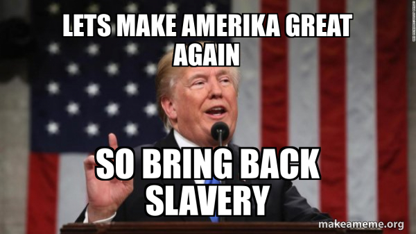 lets make amerika great again so bring back slavery - Donald Trump Meme ...