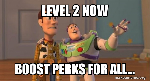 LEVEL 2 NOW BOOST PERKS FOR ALL... - Buzz and Woody (Toy Story) Meme ...