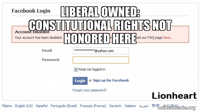 liberal owned: constitutional rights not honored here Meme Generator
