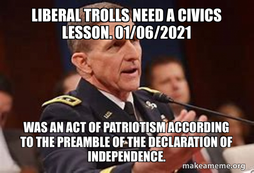 Liberal trolls need a civics lesson. 01/06/2021 was an act of ...