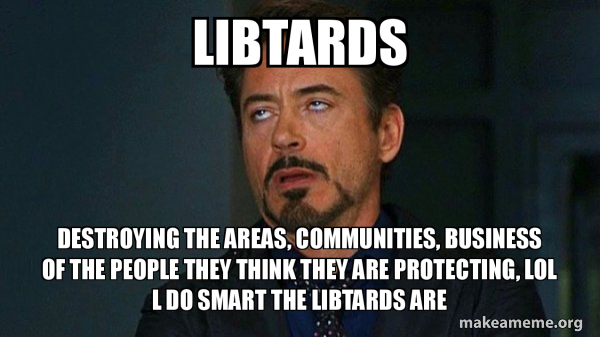 Libtards Destroying the areas, communities, business of the people they think they are ...