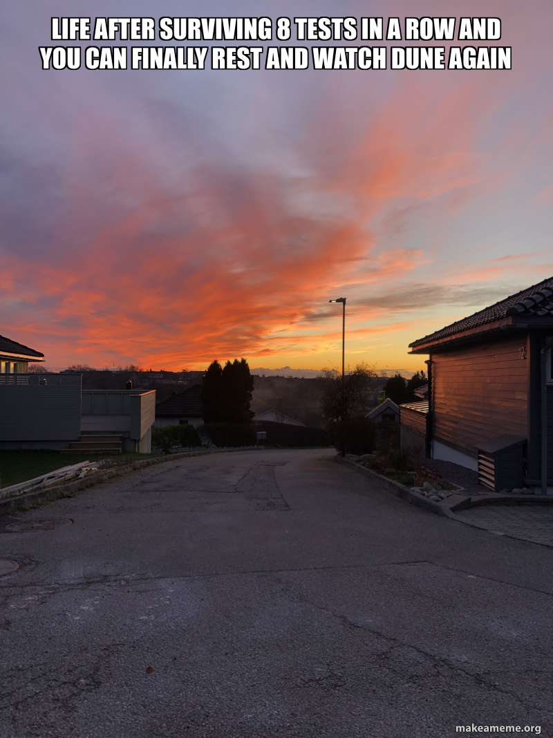 Life after surviving 8 tests in a row and you can finally rest and ...