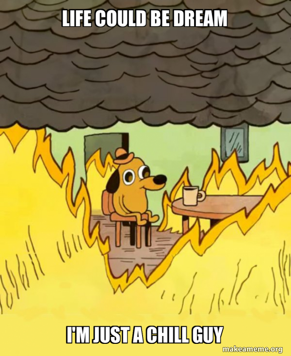 Life could be dream I'm just a chill guy - This Is Fine Meme Generator