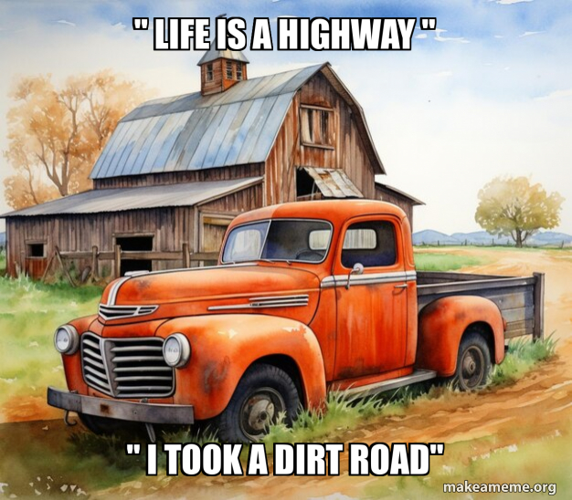 " life is a highway " " i took a dirt road" Meme Generator