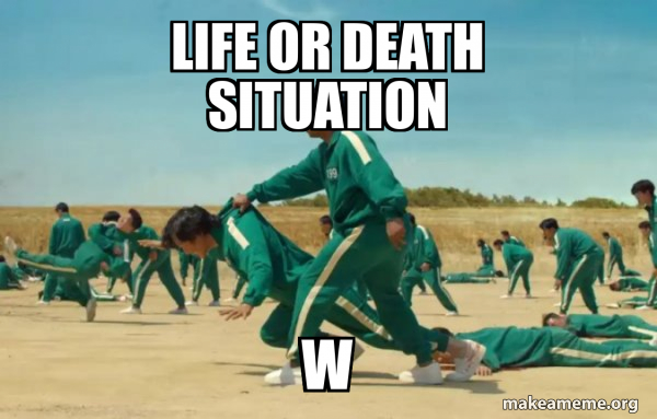Life or death situation W - Squid Game Ali Holding Seong Meme Generator