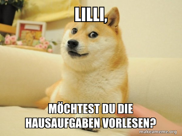 Lilli, möchtest Du die Hausaufgaben vorlesen? - Doge Meme Generator