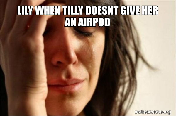 lily when tilly doesnt give her an airpod - First World Problems Meme ...