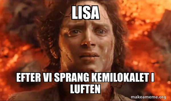 Lisa efter vi sprang kemilokalet i luften - Frodo it's over it's done ...