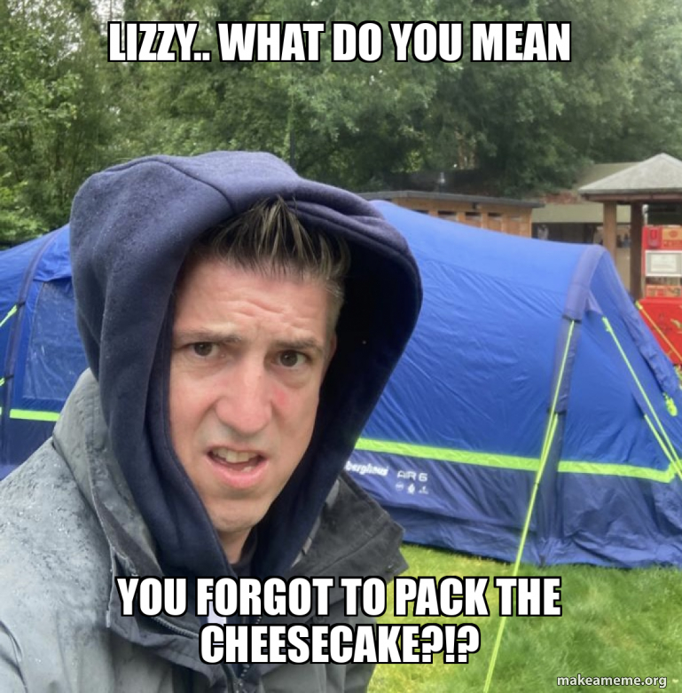 Lizzy.. what do you mean You forgot to pack the cheesecake?!? Meme ...