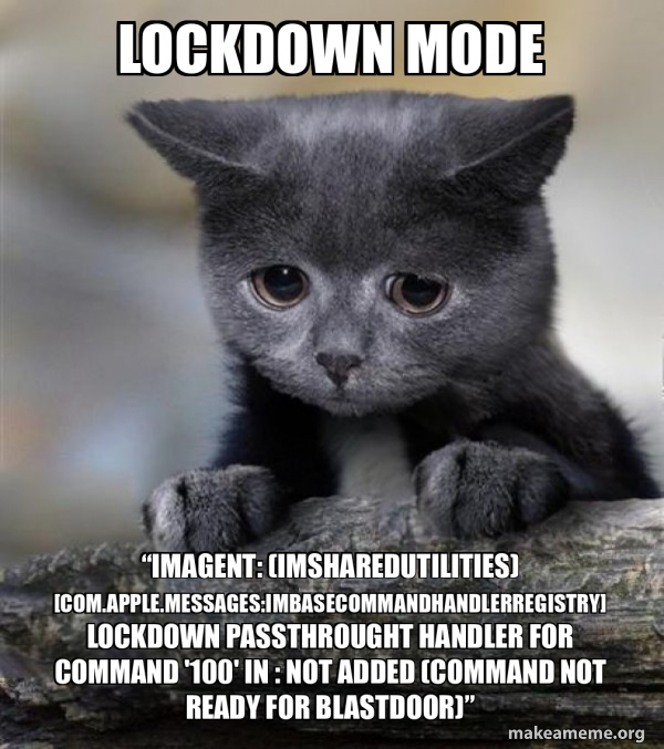 Lockdown Mode “imagent: (IMSharedUtilities) [com.apple.Messages ...