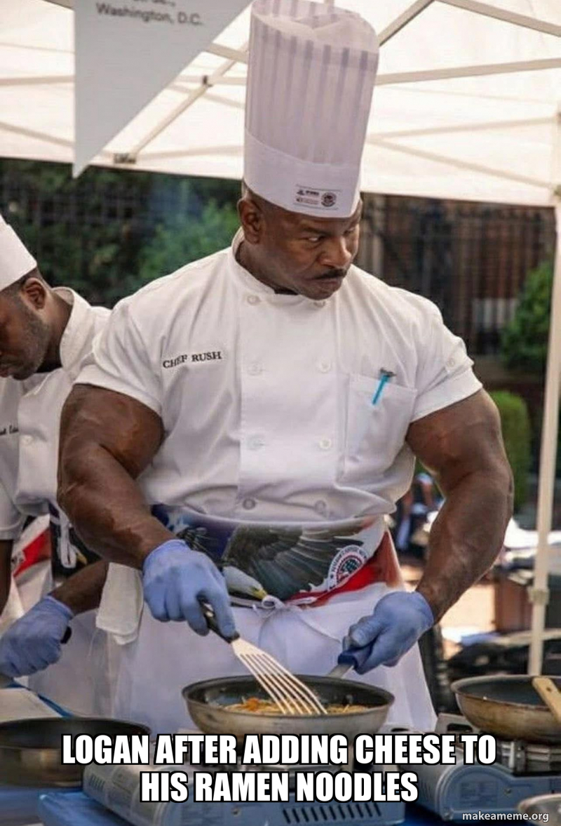 Logan after adding cheese to his ramen noodles Meme Generator