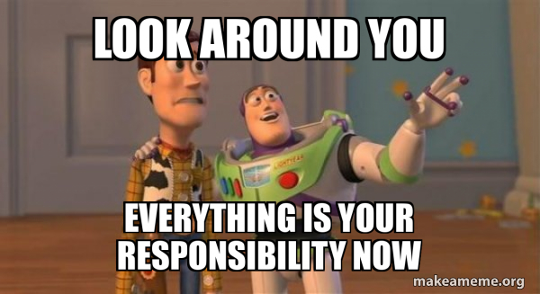 Look around you Everything is your responsibility now - Buzz and Woody ...