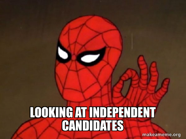Looking at independent candidates - Spiderman - Care factor Zero Meme ...