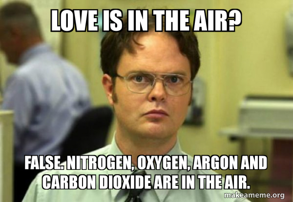 LOVE IS IN THE AIR? FALSE. NITROGEN, OXYGEN, ARGON AND CARBON DIOXIDE ...