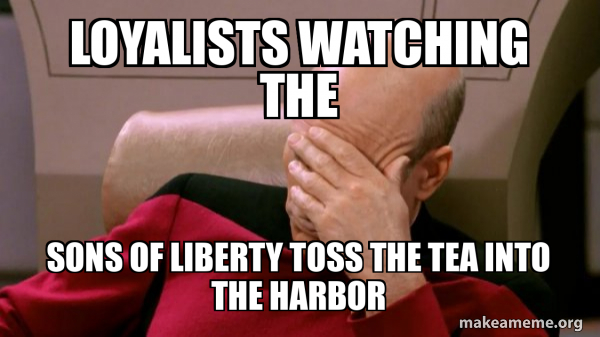 Loyalists watching the Sons of Liberty toss the tea into the harbor ...