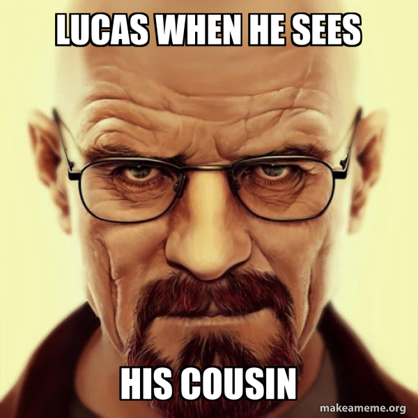 Lucas when he sees his cousin - Walter White Breaking Bad Meme Generator