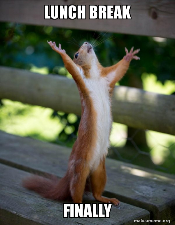 LUNCH BREAK FINALLY - Happy Squirrel Meme Generator