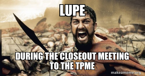 Lupe during the closeout meeting to the TPME - The 300 | Make a Meme