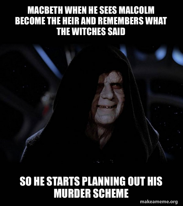 Macbeth when he sees Malcolm become the heir and remembers what the ...