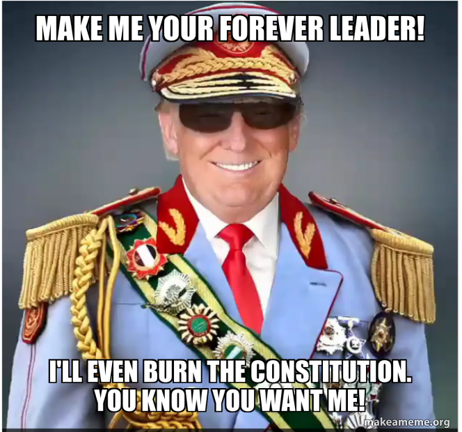 make me your forever leader! I'll even burn the Constitution. You KNOW ...