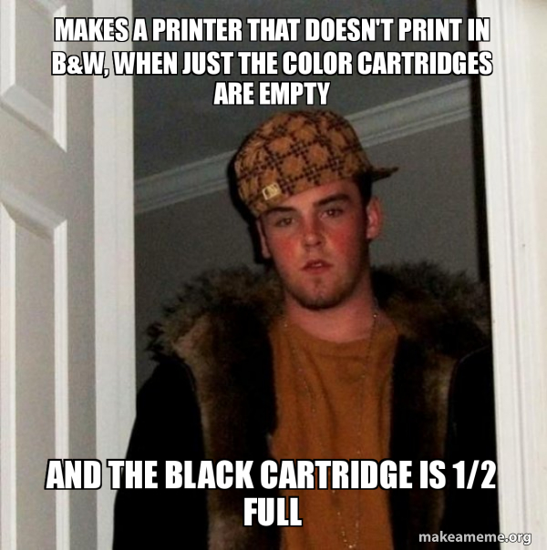 Makes a printer that doesn't print in B&W, when just the color ...