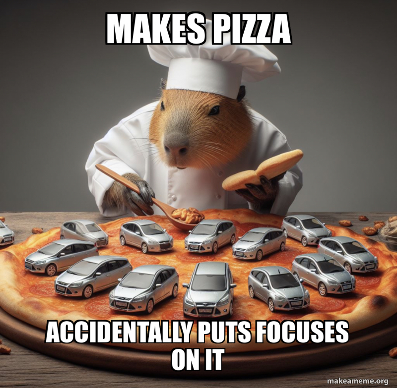 Makes pizza ACCIDENTALLY puts focuses on it Meme Generator