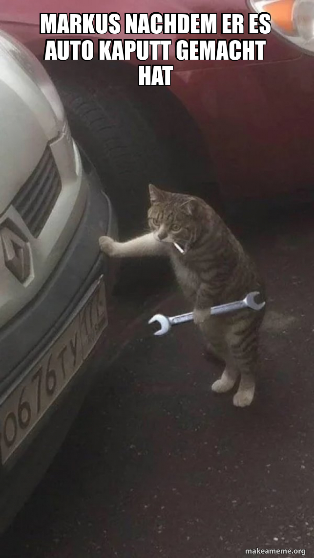 Markus nachdem er es Auto kaputt gemacht hat - Mechanic Cat Meme Generator